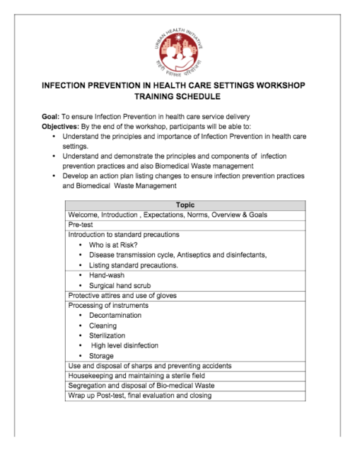Infection Prevention Training Schedule | The Challenge Initiative