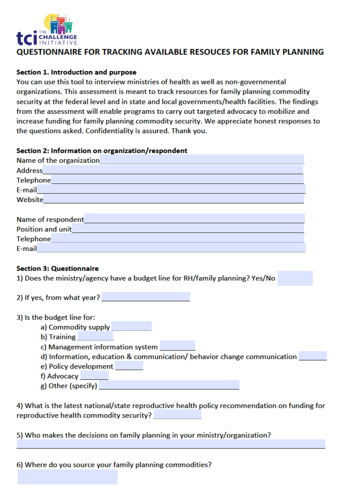 Budget Questionnaire | The Challenge Initiative